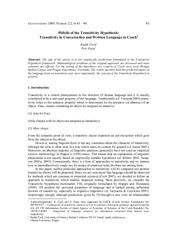 (PDF) Pitfalls of the Transitivity Hypothesis: Transitivity in ...