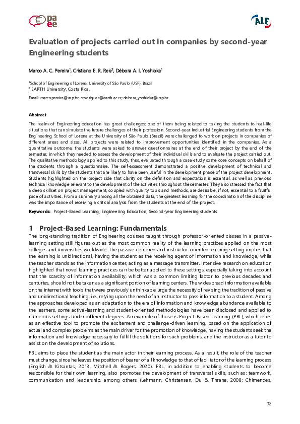 (PDF) Evaluation of projects carried out in companies by second-year ...