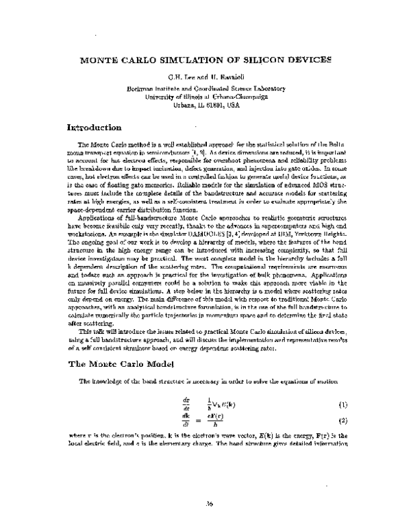 (PDF) Monte Carlo Simulation Of Silicon Devices