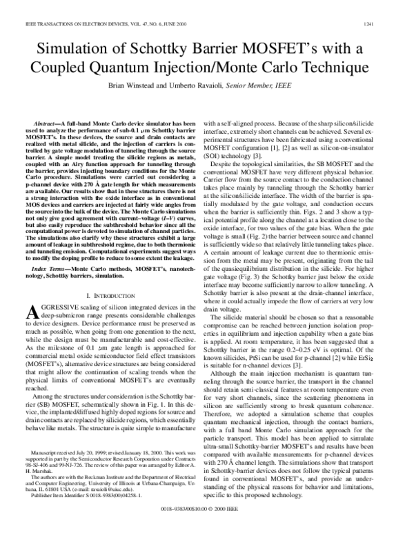 (PDF) Monte Carlo Analysis of Schottky MOSFETs