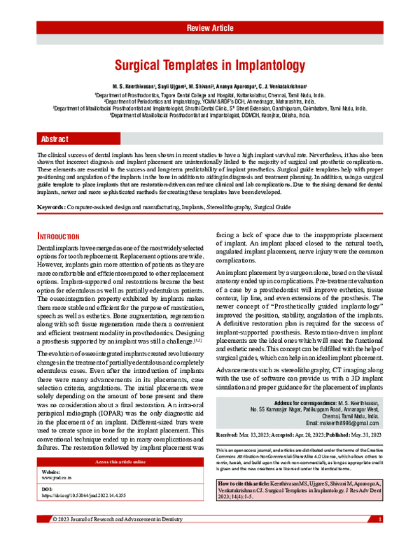 (PDF) Surgical Templates in Implantology