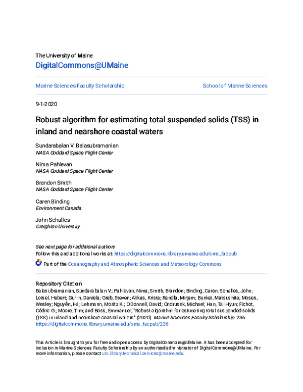 (PDF) Robust algorithm for estimating total suspended solids (TSS) in inland and nearshore ...