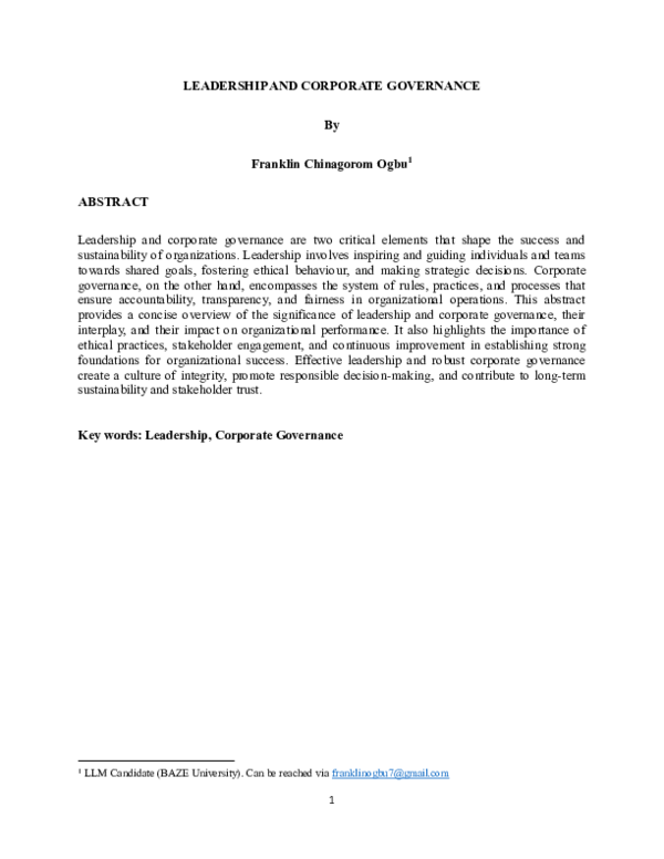 (PDF) Leadership and Corporate Governance
