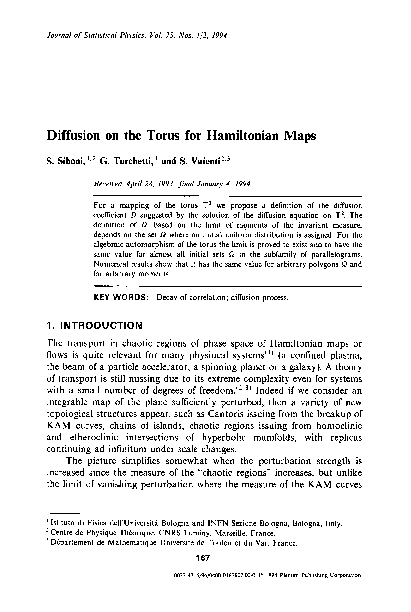 (PDF) Diffusion on the torus for Hamiltonian maps