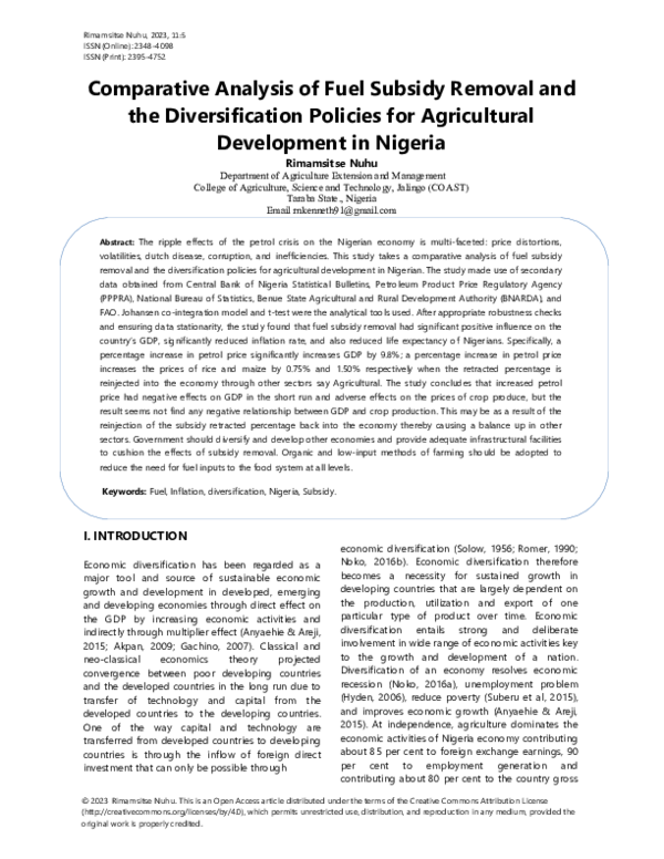 (PDF) Comparative Analysis of Fuel Subsidy Removal and the Diversification Policies for ...