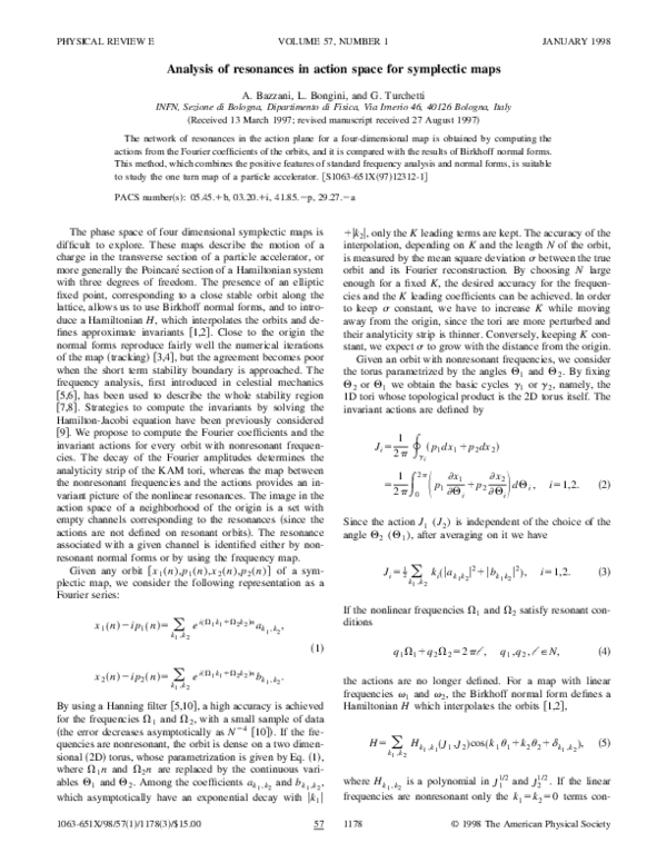 (PDF) Analysis of resonances in action space for symplectic maps