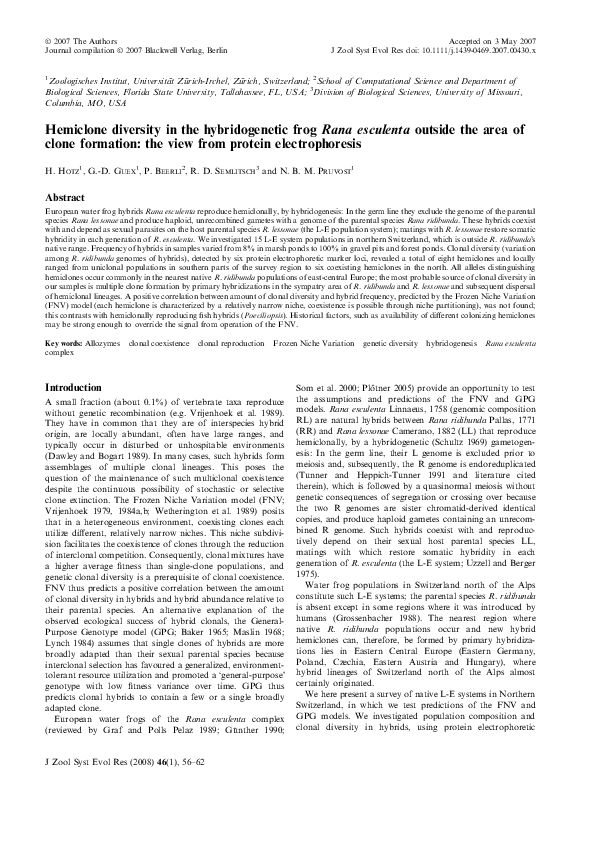 (PDF) Hemiclone diversity in the hybridogenetic frog Rana esculenta ...