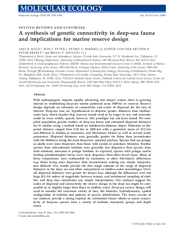 (PDF) A synthesis of genetic connectivity in deep‐sea fauna and ...