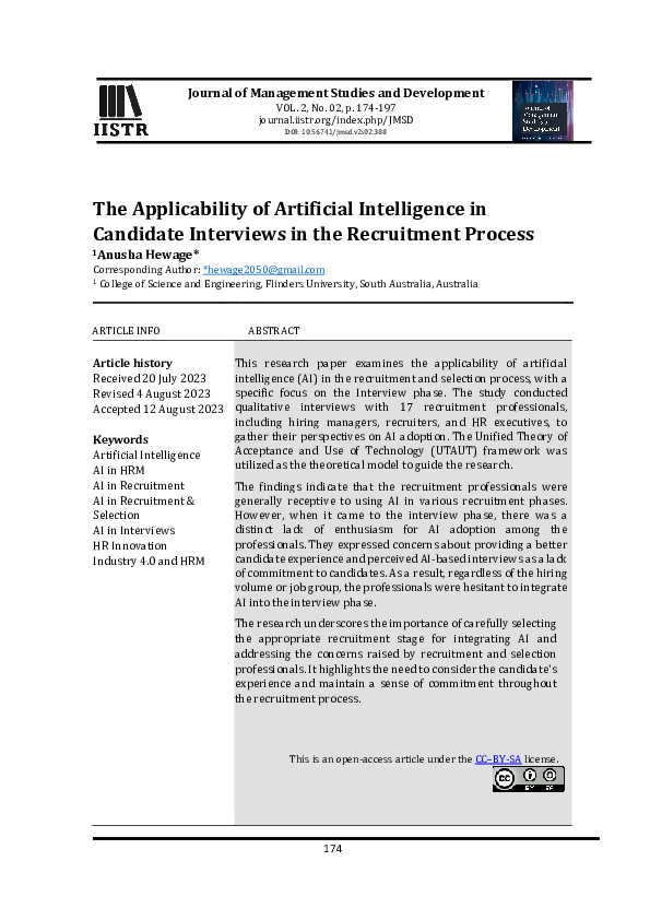 (PDF) The Applicability of Artificial Intelligence in Candidate Interviews in the Recruitment ...