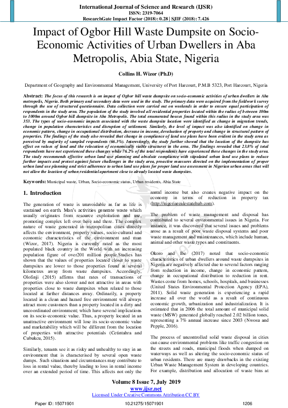 (PDF) Impact of Ogbor Hill Waste Dumpsite on Socio-Economic Activities ...