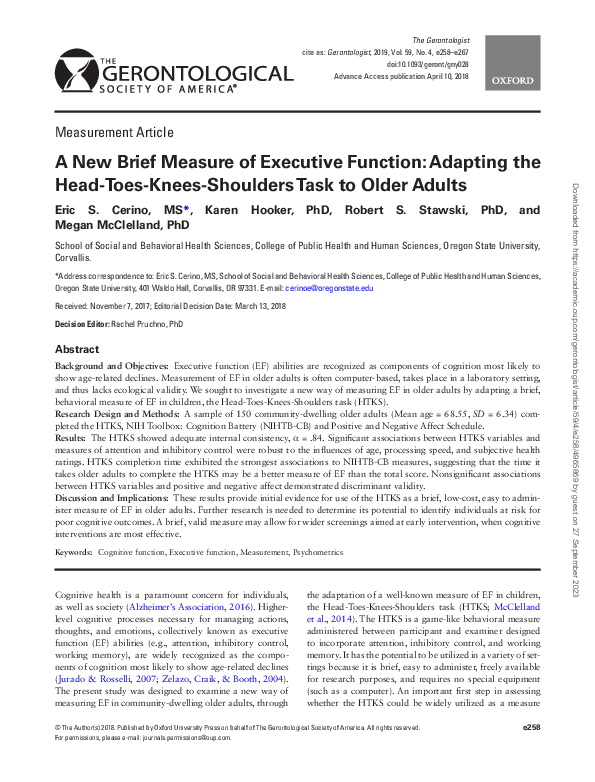 A New Brief Measure of Executive Function: Adapting the Head-Toes-Knees ...