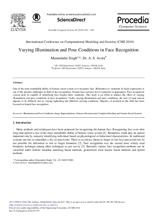 (PDF) Varying Illumination and Pose Conditions in Face Recognition