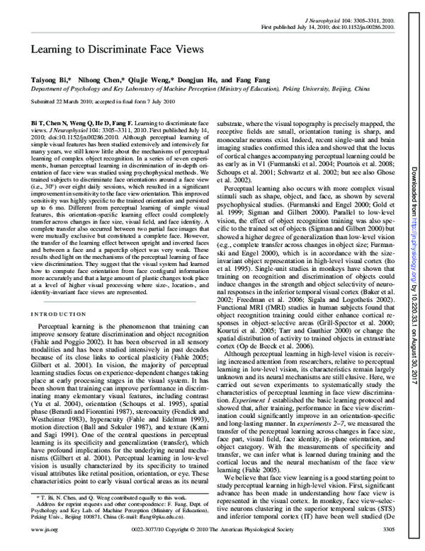 (PDF) Learning to discriminate face view