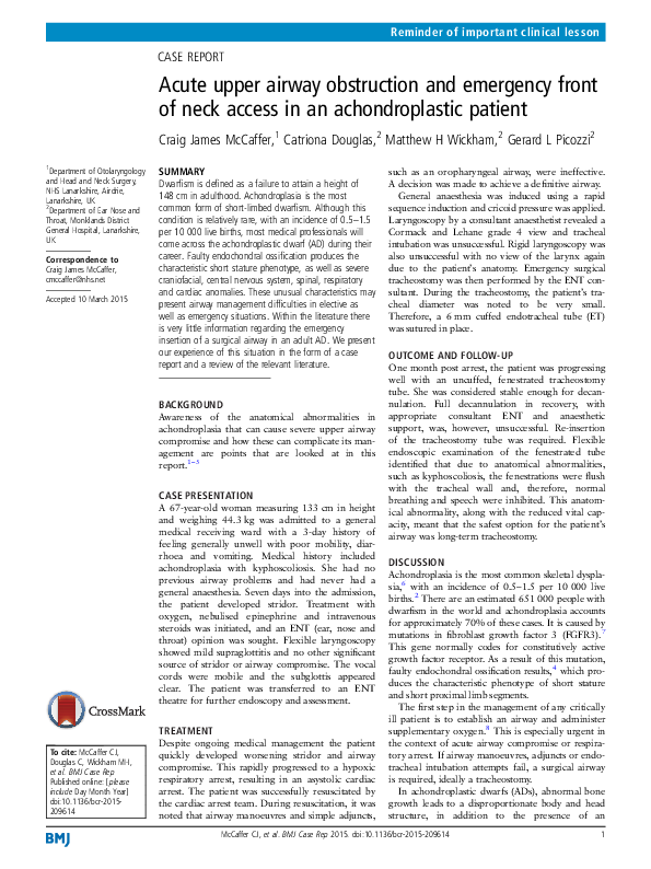 (PDF) Acute upper airway obstruction and emergency front of neck access ...
