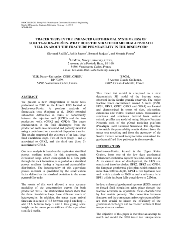 (PDF) Tracer tests in the enhanced geothermal system (EGS) of Soultz ...