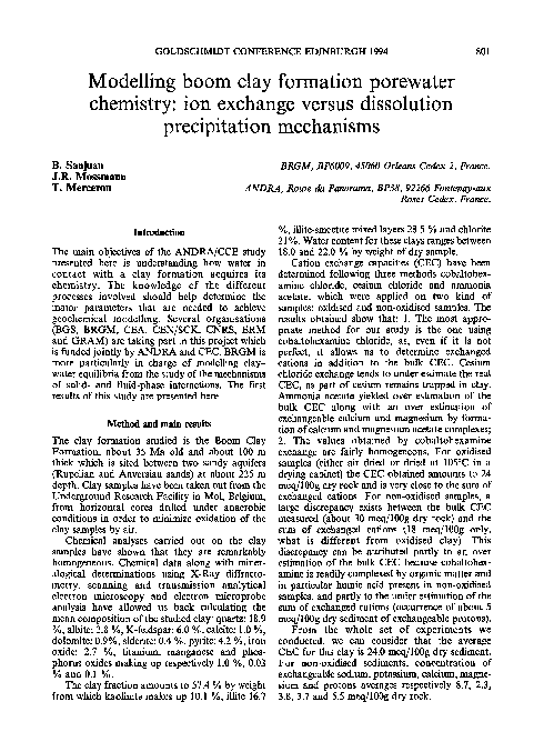 (PDF) Modelling Boom Clay Formation Porewater Chemistry: Ion Exchange ...