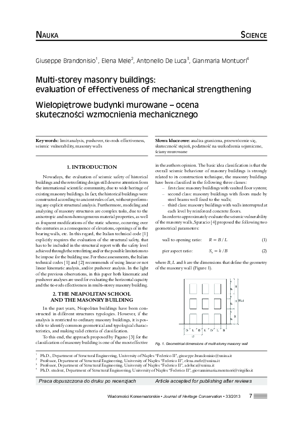 (PDF) Multi-storey masonry buildings: evaluation of effectiveness of ...