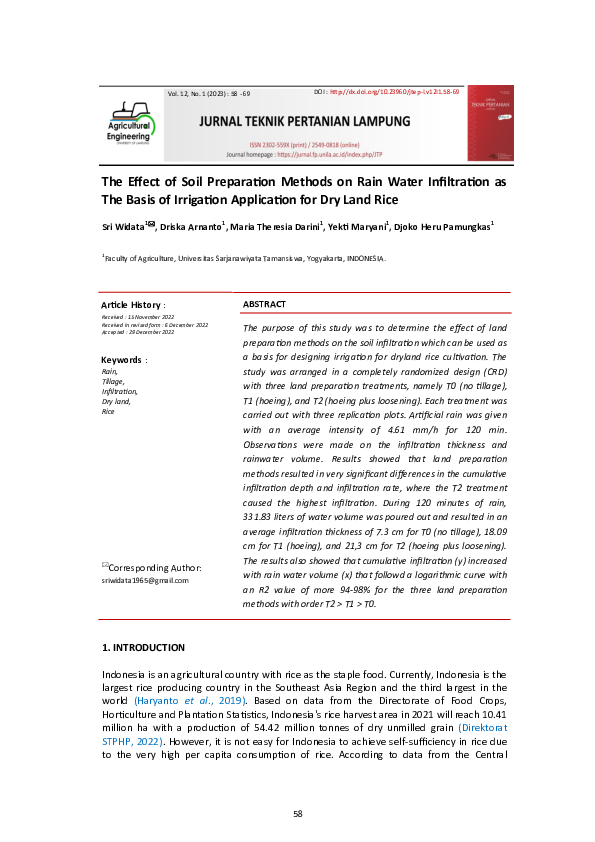 (PDF) The Effect of Soil Preparation Methods on Rain Water Infiltration ...