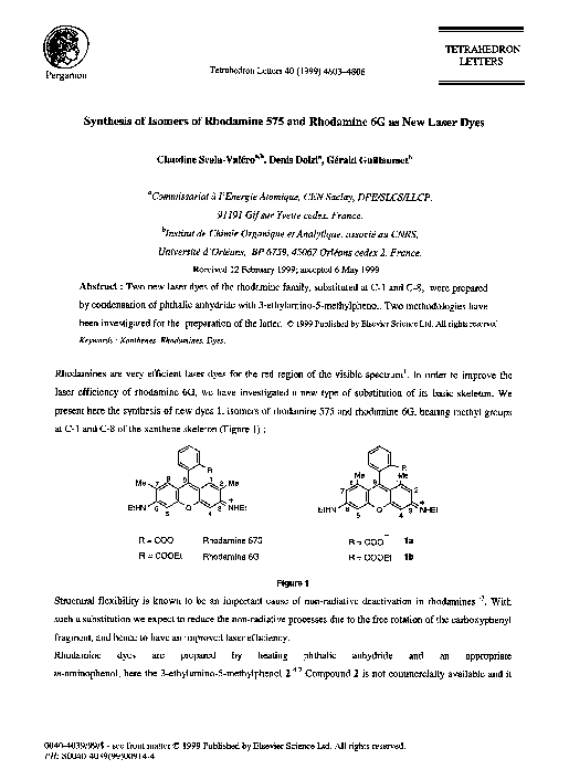 (PDF) Synthesis of isomers of rhodamine 575 and rhodamine 6G as new ...