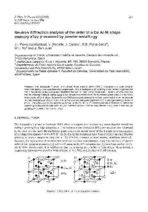 (PDF) Neutron diffraction analysis of the order in a Cu-Al-Ni shape memory alloy processed by ...