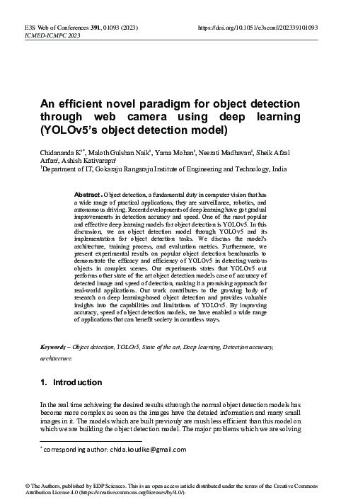 An efficient novel paradigm for object detection through web camera ...