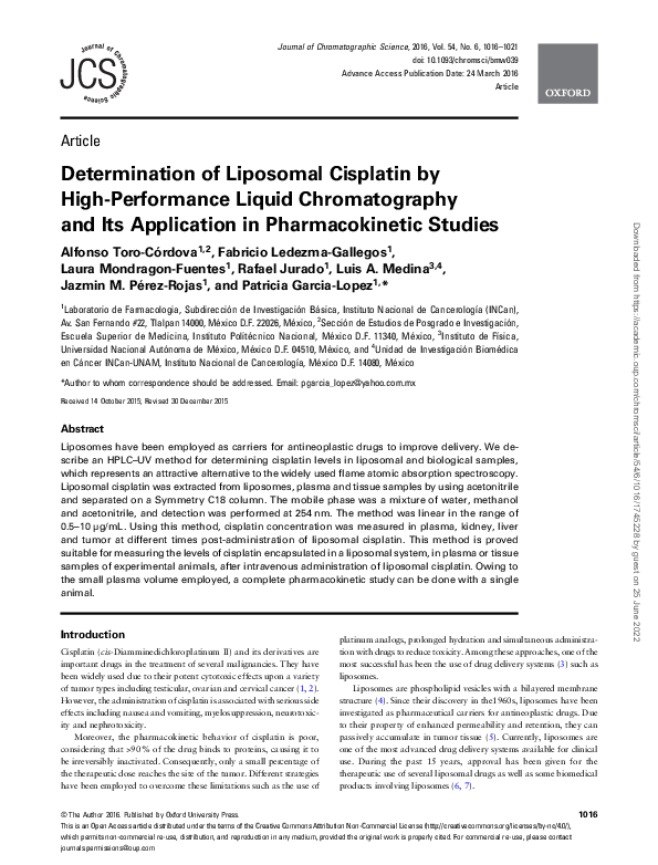(PDF) HPLC Method for Liposomal Cisplatin Measurement