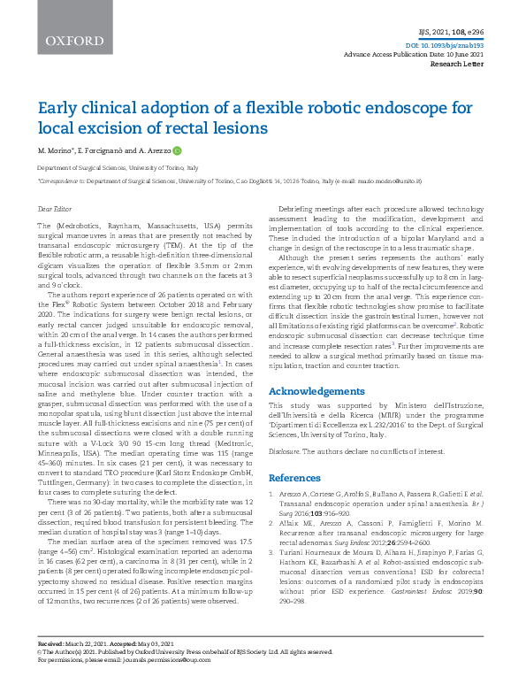 (PDF) Flexible Robotic Endoscope for Rectal Lesion Excision