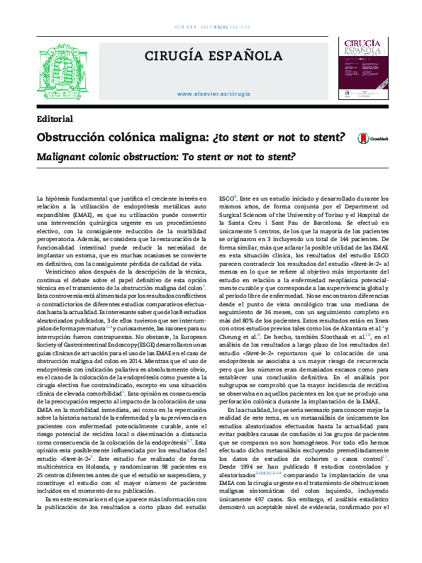 (PDF) Obstrucción colónica maligna: ¿to stent or not to stent ...