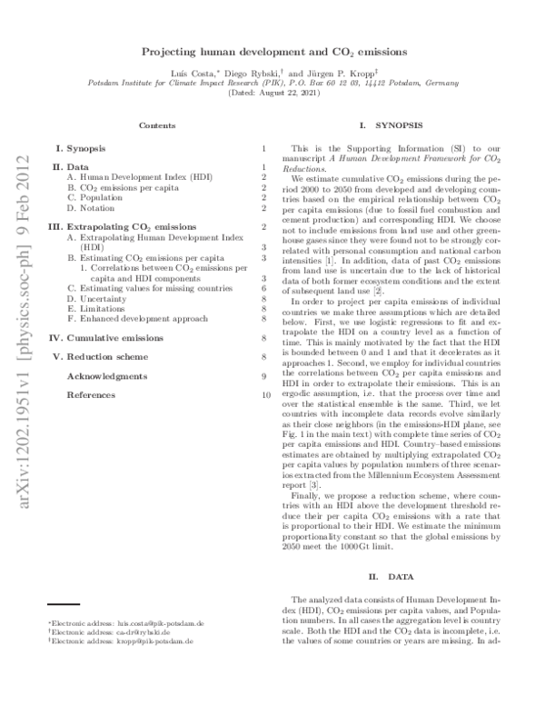 (PDF) Projecting human development and CO2 emissions