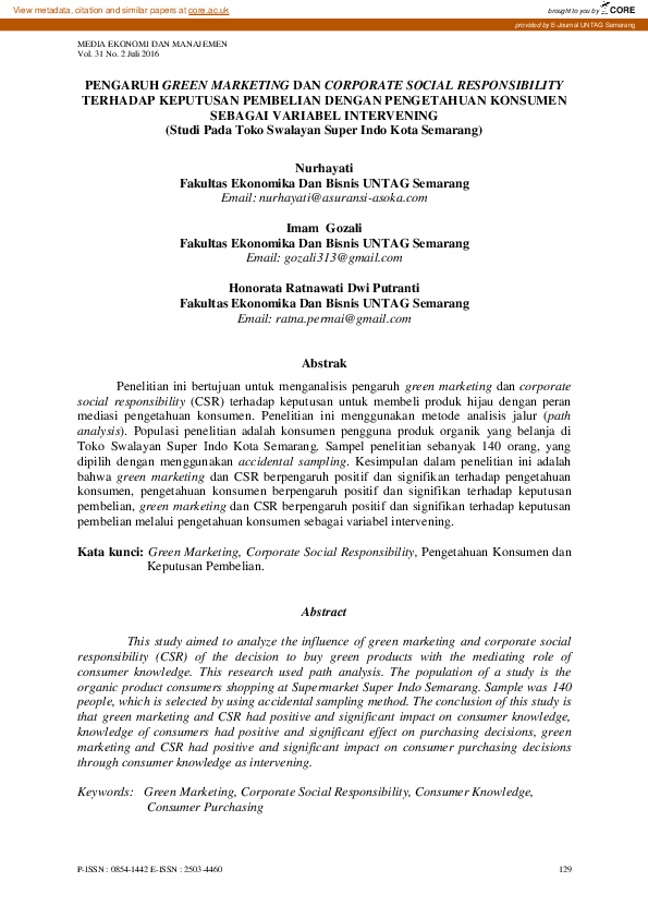 (PDF) Pengaruh Green Marketing Dan Corporate Social Responsibility Terhadap Keputusan Pembelian ...