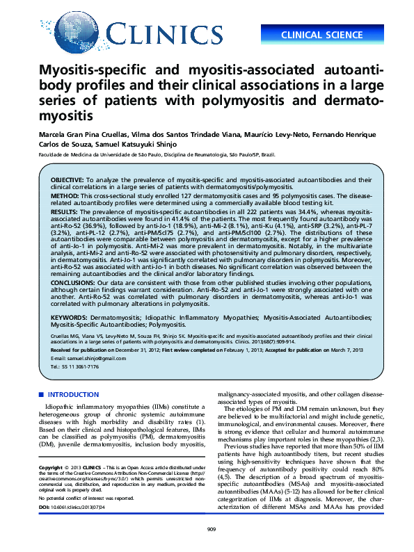 (PDF) Myositis specific and myositis associated autoantibodies in idiopathic inflammatory ...