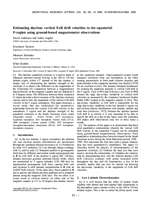 (PDF) Estimating daytime vertical ExB drift velocities in the ...