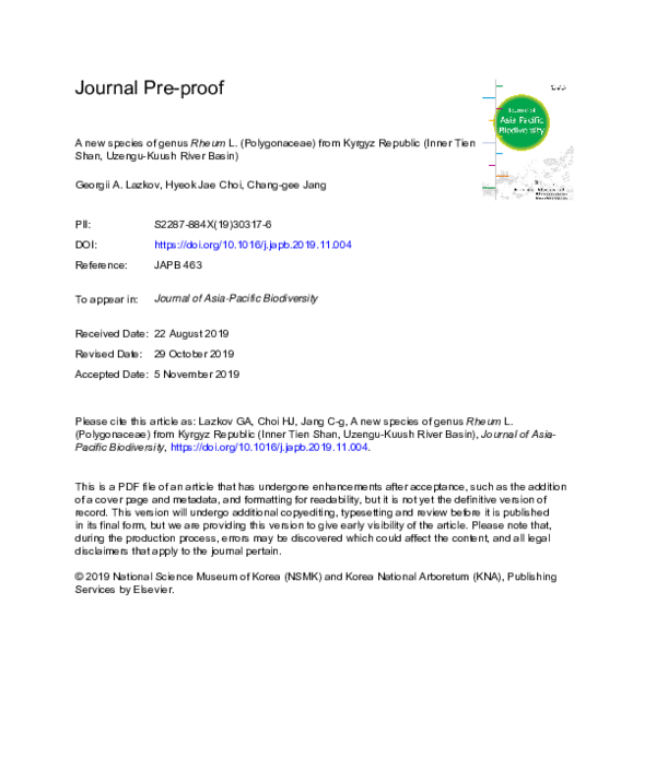(PDF) A new species of genus Rheum L. (Polygonaceae) from Kyrgyz ...
