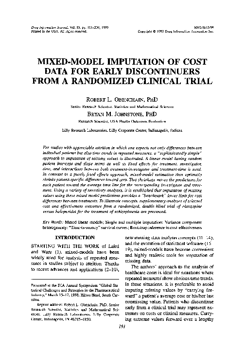 (PDF) Mixed-Model Imputation of Cost Data for Early Discontinuers from a Randomized Clinical Trial