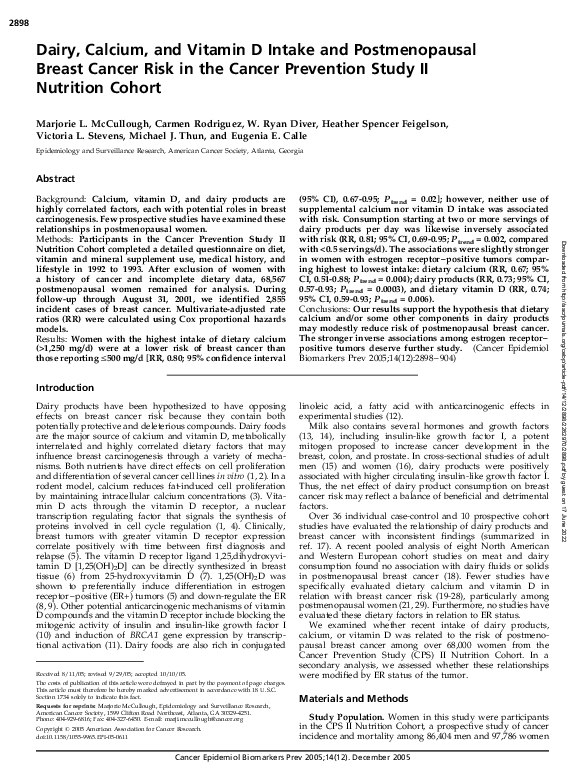 (PDF) Dairy, Calcium, and Vitamin D Intake and Postmenopausal Breast ...