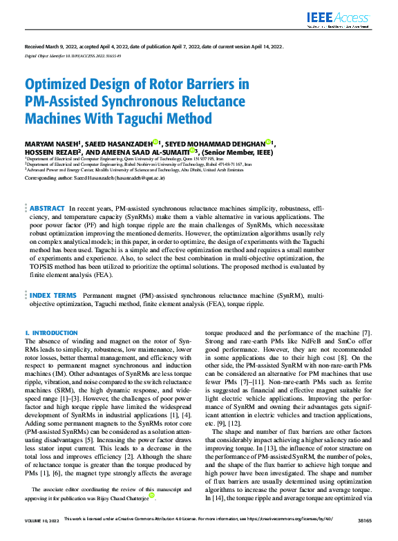 (PDF) Optimized Design of Rotor Barriers in PM-Assisted Synchronous Reluctance Machines With ...