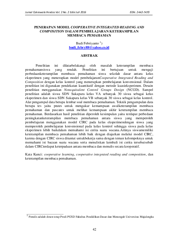 (PDF) Penerapan Model Cooperative Integrated Reading and Composition Dalam Pembelajaran ...