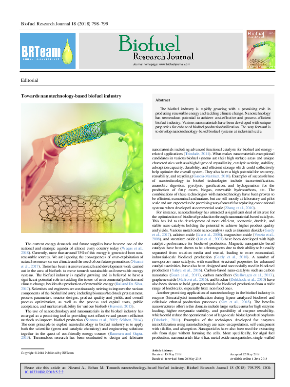 (PDF) Towards nanotechnology-based biofuel industry