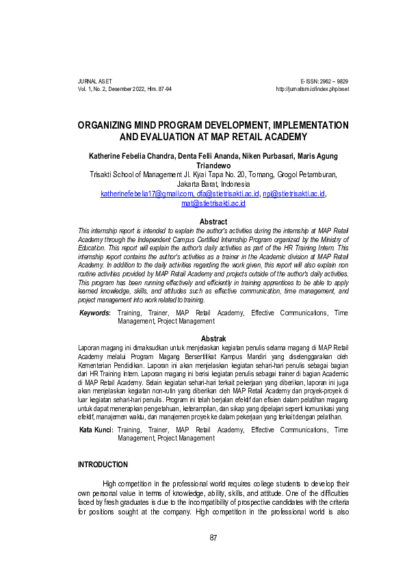 (PDF) Organizing MIND Program Development, Implementation and Evaluation at MAP Retail Academy ...