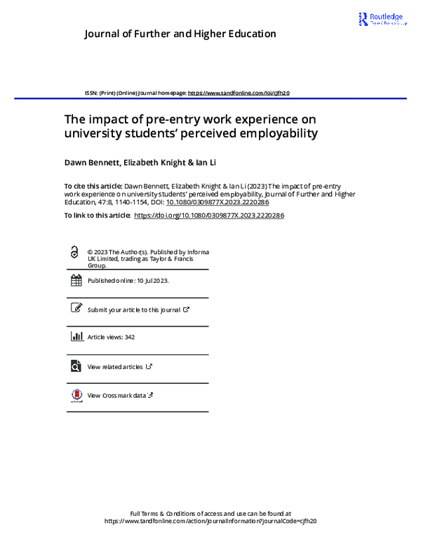 (PDF) The impact of pre-entry work experience on university students ...