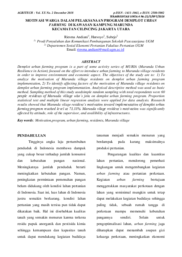 (PDF) Motivasi Warga Dalam Pelaksanaan Program Demplot Urban Farming DI ...
