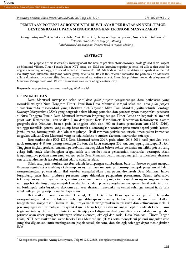 (PDF) Pemetaan Potensi Agroindustri DI Wilayah Perbatasan Nkri-Timor ...