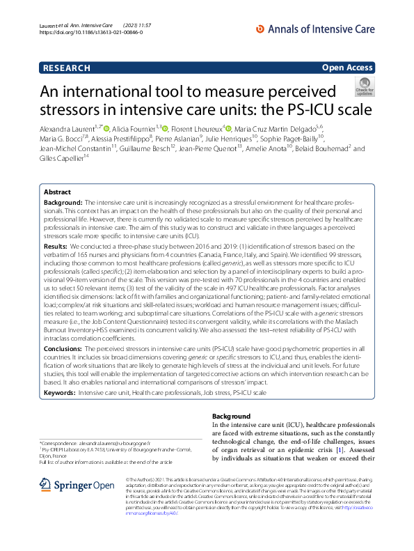 (PDF) An international tool to measure perceived stressors in intensive ...
