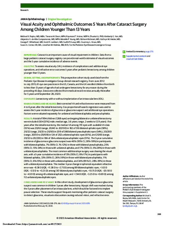 (PDF) Visual Acuity and Ophthalmic Outcomes 5 Years After Cataract ...