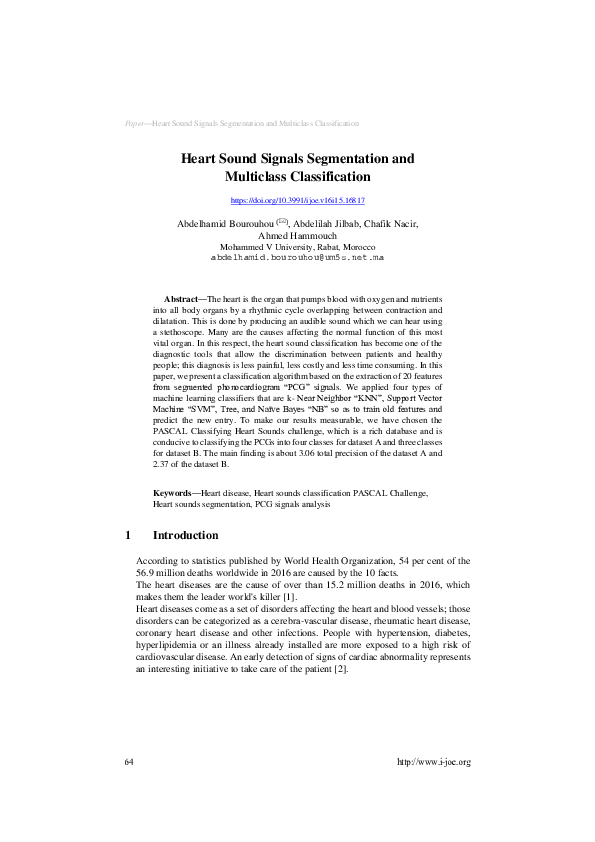 (PDF) Heart Sound Signals Segmentation and Multiclass Classification