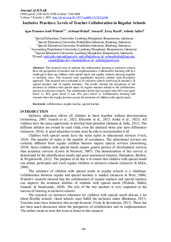 (PDF) Inclusive Practices: Levels of Teacher Collaboration in Regular ...