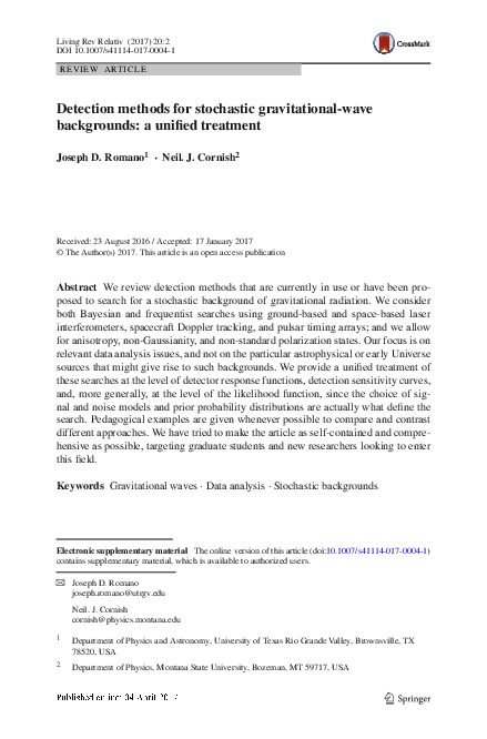 (PDF) Detection methods for stochastic gravitational-wave backgrounds: a unified treatment