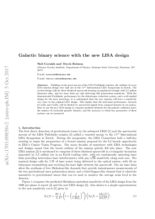 (PDF) Galactic binary science with the new LISA design