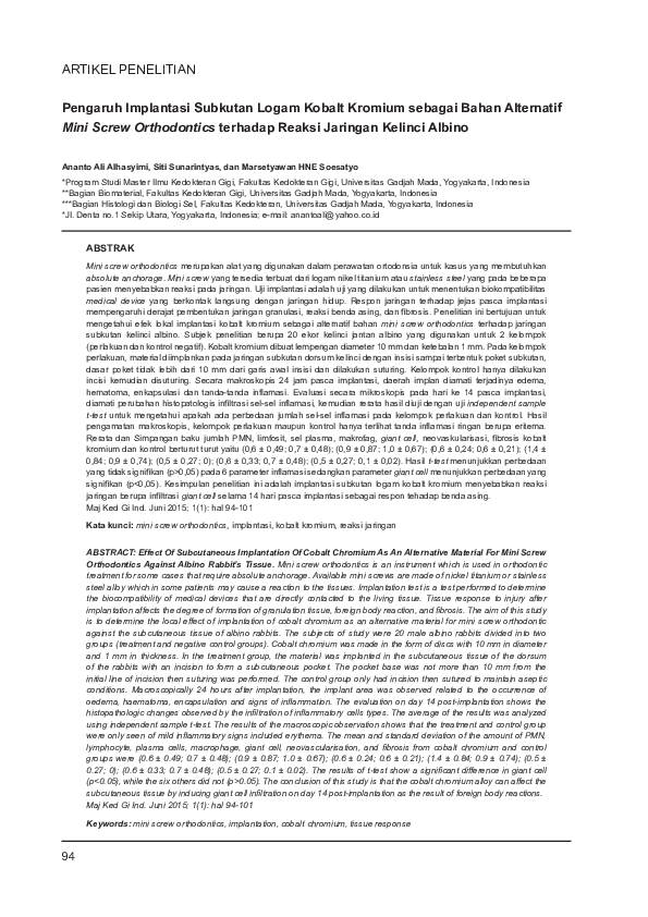 (PDF) Pengaruh Implantasi Subkutan Logam Kobalt Kromium sebagai Bahan ...