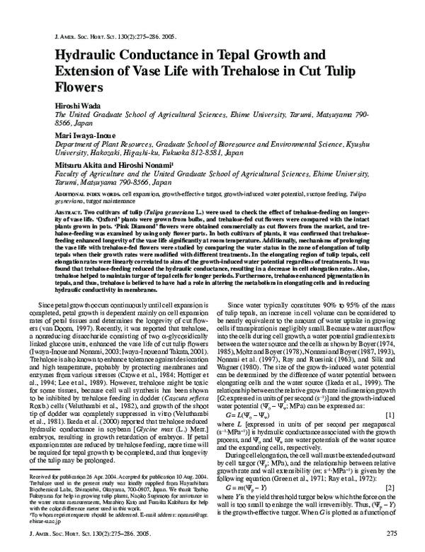 (PDF) Hydraulic Conductance in Tepal Growth and Extension of Vase Life ...